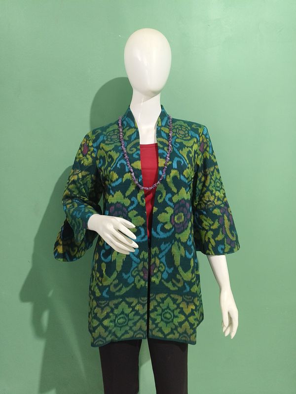 OutStar Blazer Zayna Endek Bali Blazer Wanita Panjang Tanpa Kerah Etnik ...