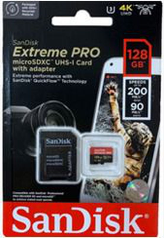 Memory Card Micro SD 128 GB SanDisk Extreme Pro up to 200mbps u3 A2 V30.