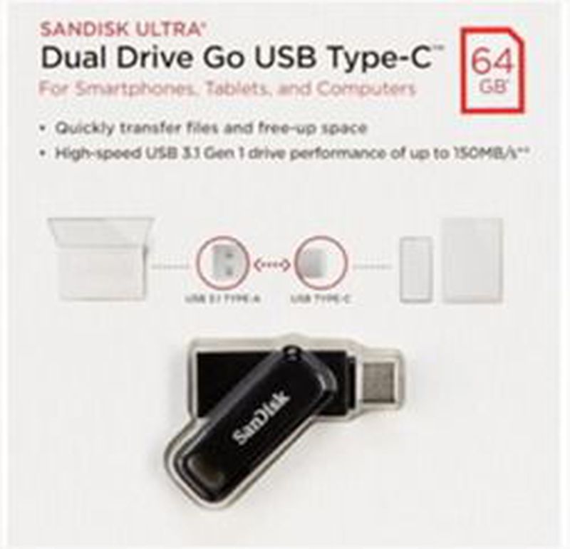 Flashdisk 64GB Sandisk OTG USB Type-C USB 3.1 Ultra Dual Drive Go Type-A