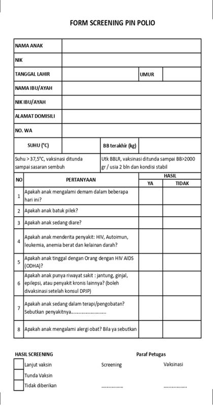 FORM SKRINING PIN POLIO