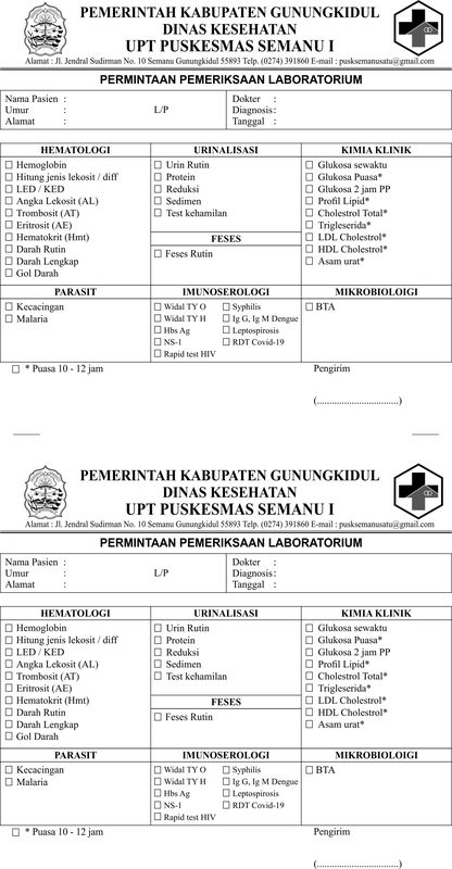 FORMULIR PERMINTAAN LABORATORIUM PUSK SAPTOSARI