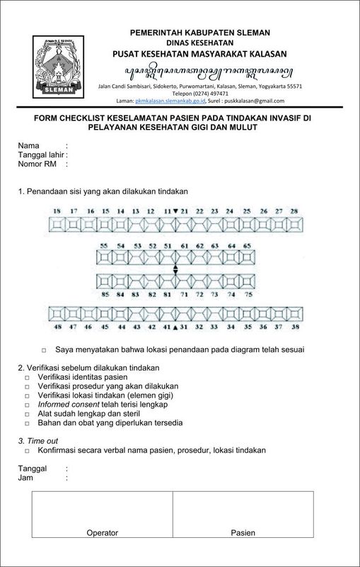 fORM CHEKLIS TINDAKAN INVASIF GIGI PUS KALASAN