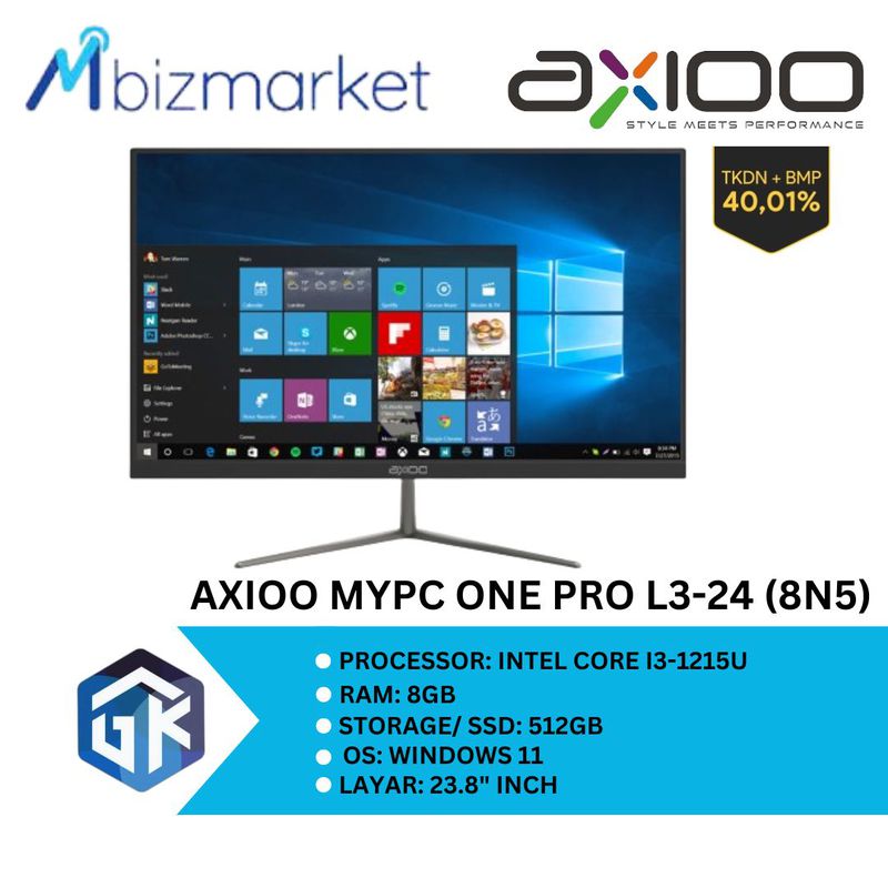 Axioo MyPC One Pro L3-24 (8N5), TKDN+BMP 40,01%,Core I3-1215U, Ram 8Gb, SSD 512 GB, 23.8