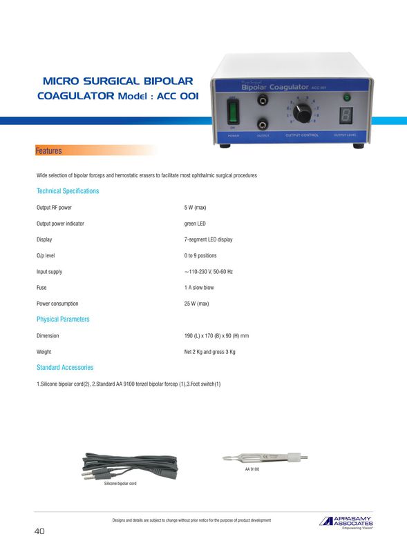 Appasamy ACC 001 Micro Surgical Bipolar Coagulator with One Forceps, India