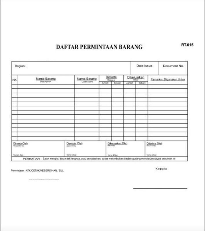 Cetak Form Permintaan Barang Ukuran F4 Lapis