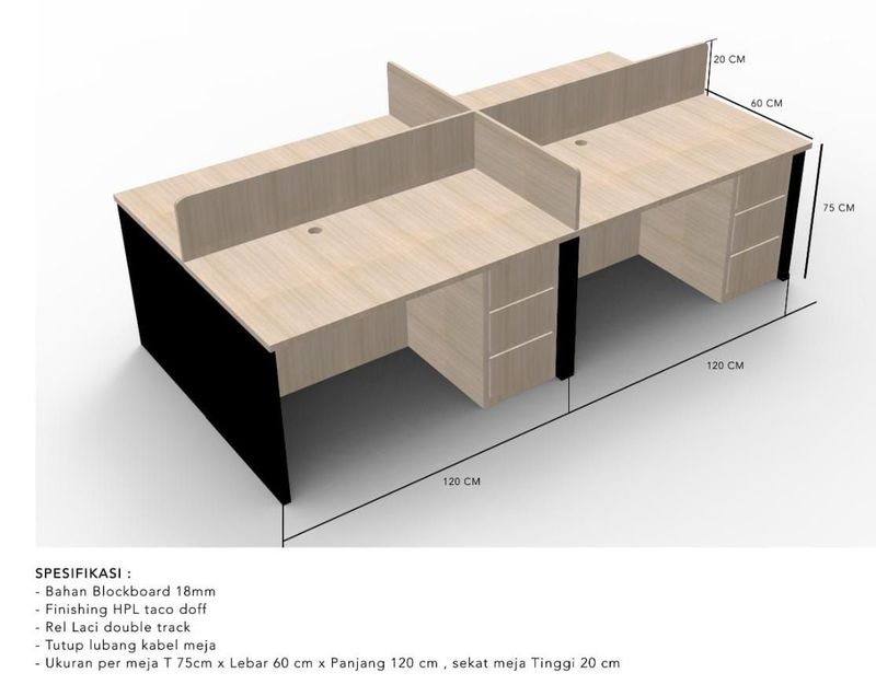 Meja kerja staff partisi, 4 sheet