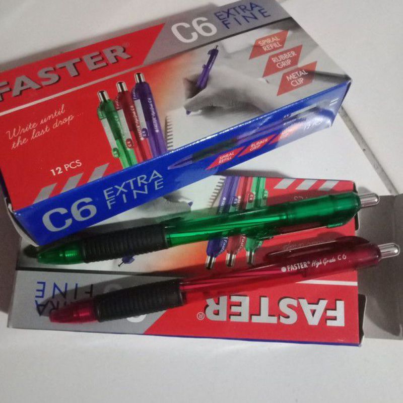 Pulpen Faster C6 warna hitam dan biru