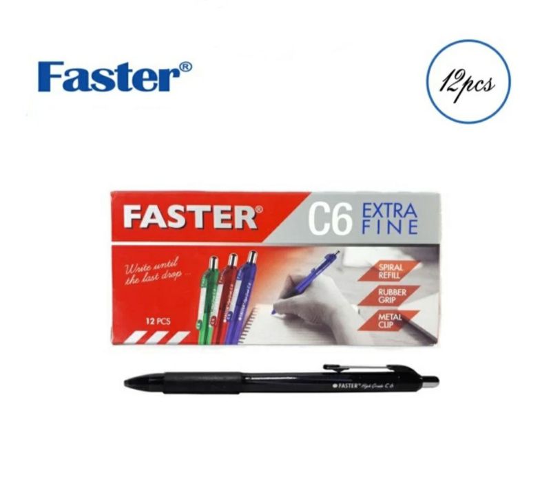 Pulpen Faster C6 Warna Hitam & Biru - Biru