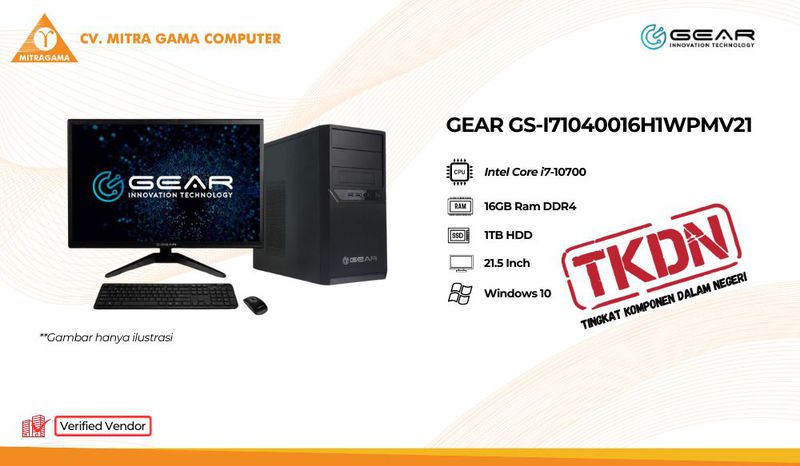 GEAR GS-I71040016H1WPMV21 - PC DEKSTOP INTEL CORE I7 gen 10, 16GB DDR4 ...