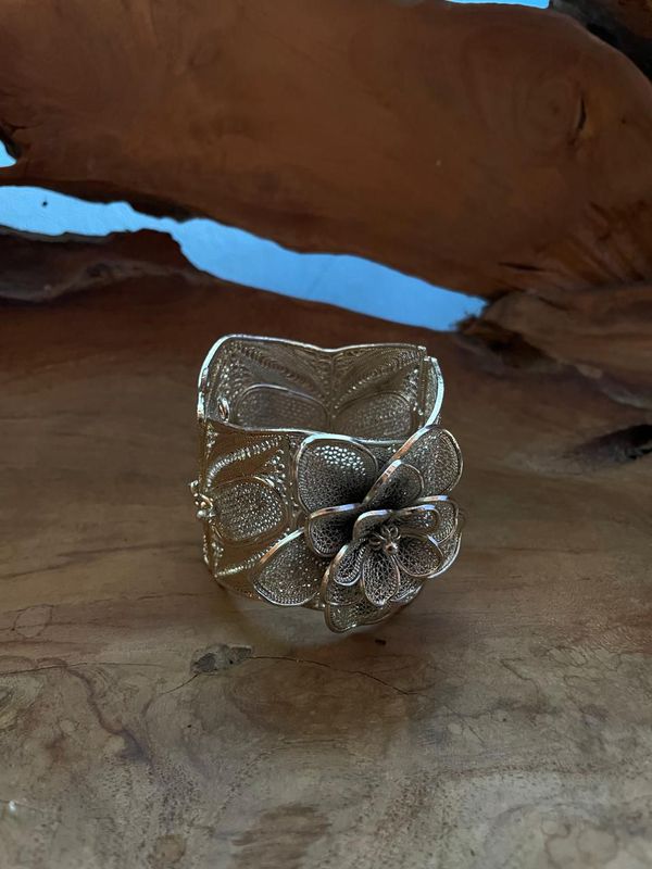 Gelang Japit Tembaga Motif Bunga - Silver