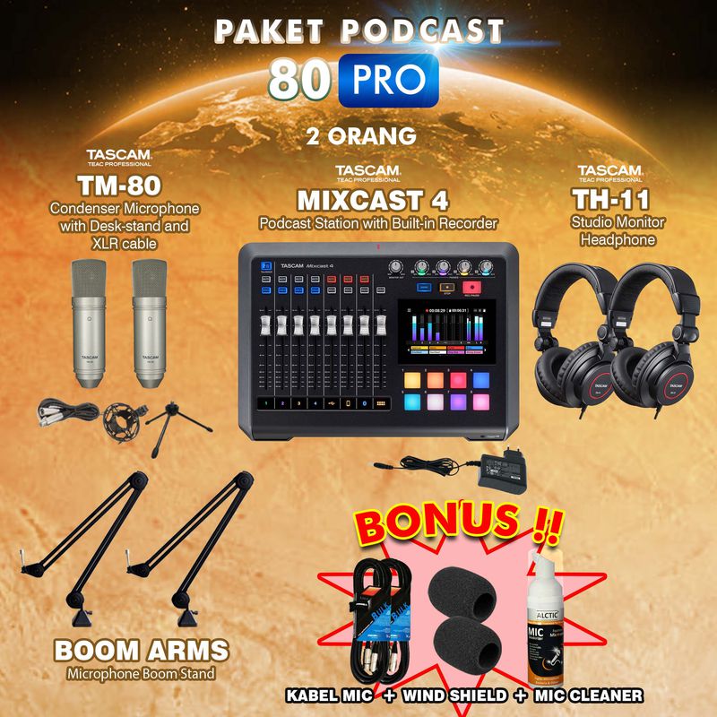 PAKET PODCAST 80 PRO MAX 2 Orang - Tascam MixCast 4 - Tascam TM 80 Mic