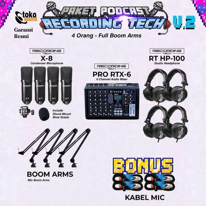 Paket Podcast Recording Tech V2 4 Orang Pro Rtx8 Recording Tech X8