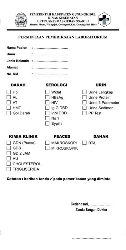 FORMULIR PERMINTAAN PEMERIKSAAN LABORATORIUM PUSK. GEDANGSARI II