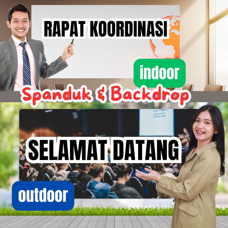 Paket Spanduk Outdoor dan Backdrop Indoor