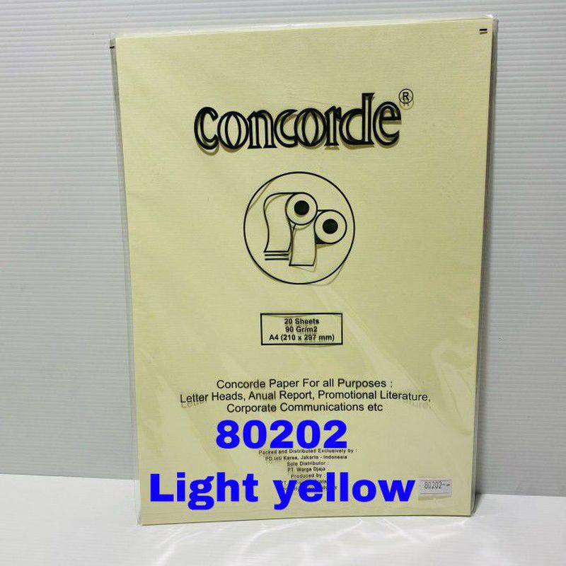 Kertas Concorde warna light yellow ukuran A4 220 gr