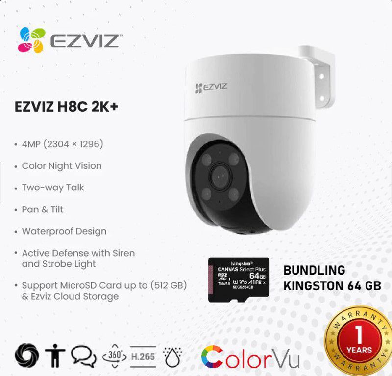 WIRELESS CCTV IOT PT OUTDOOR 4MP EZVIZ H8C 2K+ COLORVU 4MP
