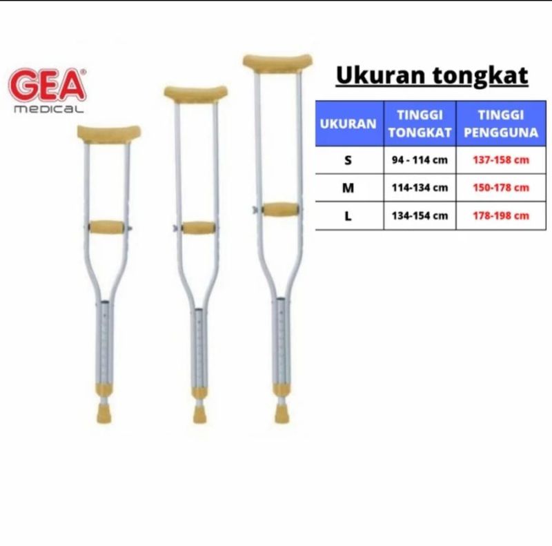 Tongkat Kruk / Tongkat Ketiak GEA S M L SEPASANG - M