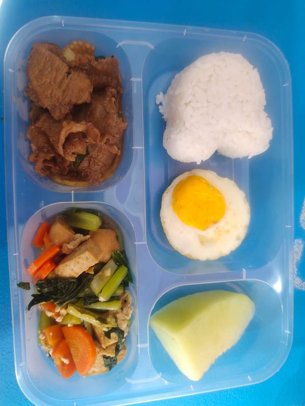 Menu pemberian makanan tambahan (PMT)Ibu Hamil KEK,Nasi, rendang, tumis ...