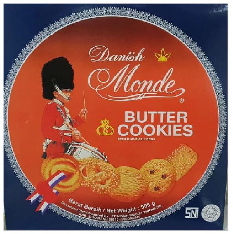 BISKUIT KUE MONDE BUTTER COOKIES BLUE SHELL KALENG BIRU 908 GR BESAR
