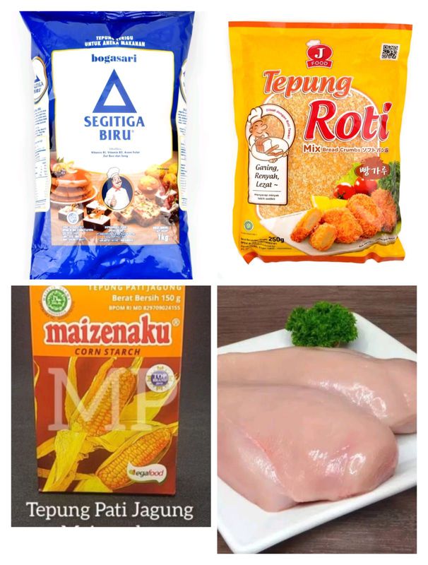 Paket nugget (ayam fillet, tepung terigu, tepung roti, tepung maizena)