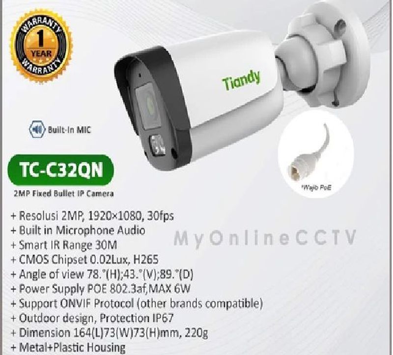 IP CAMERA CCTV TIANDY TC-C32QN 2MP AUDIO POE ONVIF IR OUTDOOR ANTI AIR