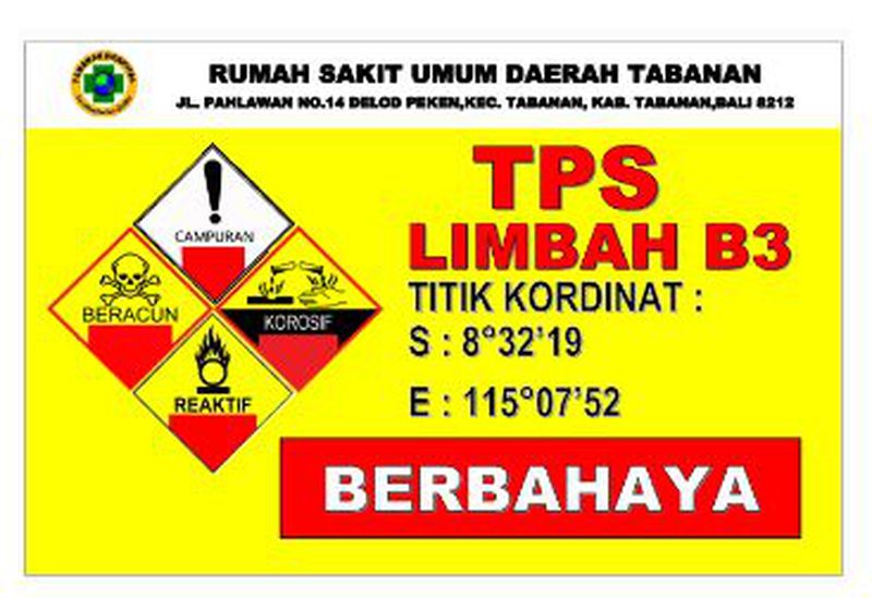 Tulisan TPS Limbah B3 RSUD Tabanan Ukuran 37x 50 cm, bahan Spanduk