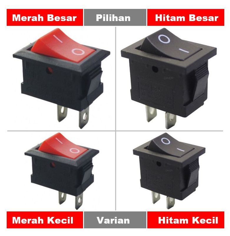 Saklar Power On Off Mini Rocker Switch Besar Kecil Hitam Merah 2-P Pin ...