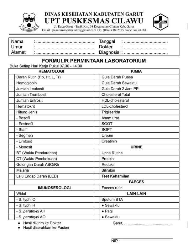 FORM PERMINTAAN LAB PKMCLW