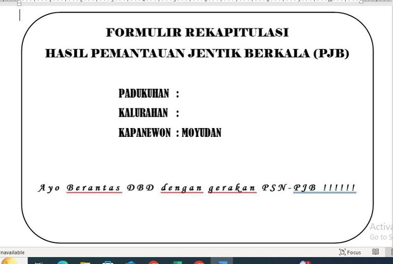 Formulir Rekapitulasi Hasil pemeriksaan Jentik Berkala