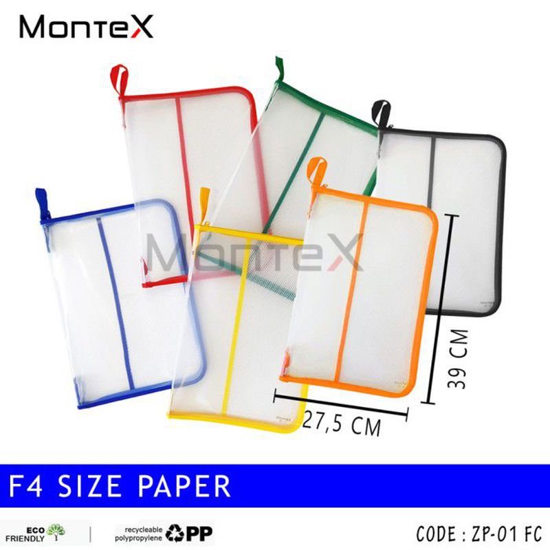 Montex Map Plastik Jala Model Resleting Ukuran Folio F4 - Merah