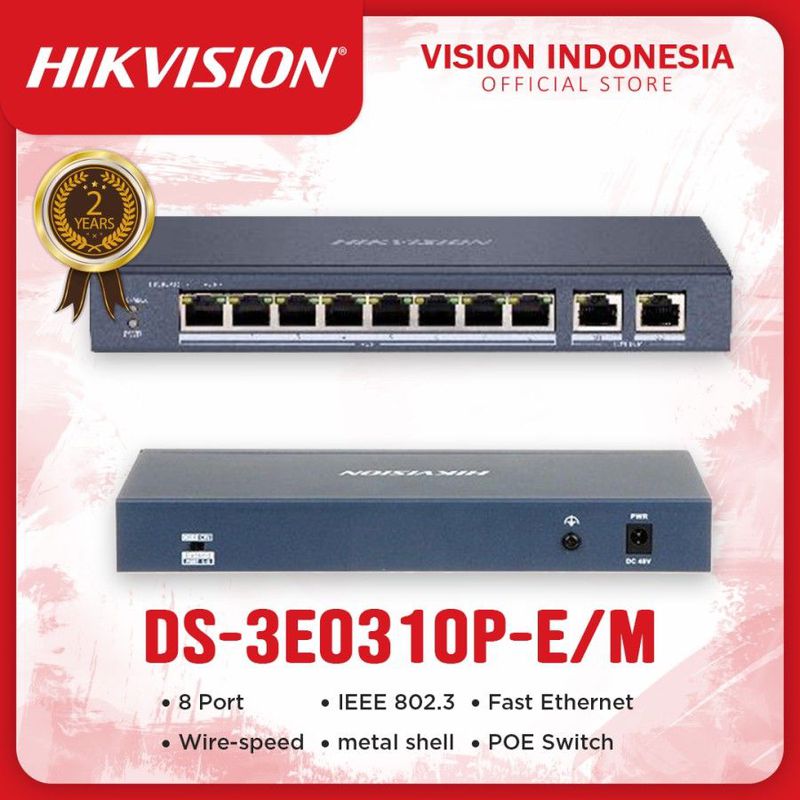 HIKVISION POE DS-3E0310P-E/M SWITCH HUB POE 8 PORT + 2 UPLINK