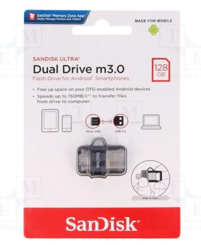 SanDisk Ultra Dual Drive M3.0 Flash Drive 128GB USB 3.0 with OTG Micro ...