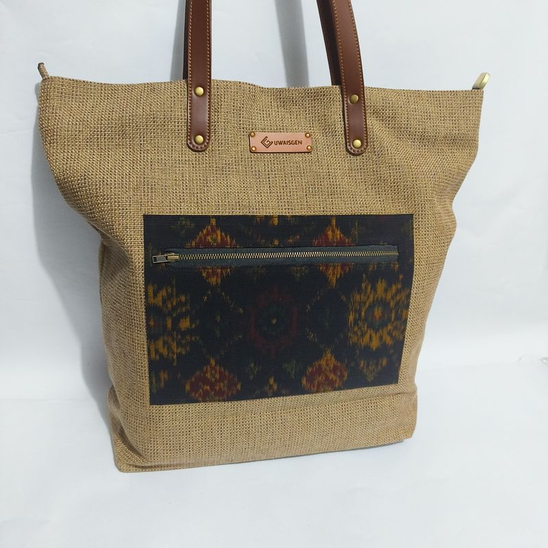 UwaisGen Estu Bag Handbag Souvenir Goni Endek Etnik Bali Handmade - Hitam