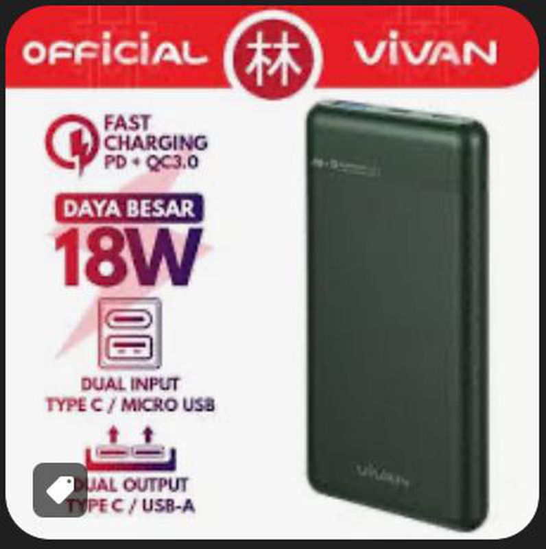 POWER BANK VIVAN VPB-M10 10.000mAh PD QC3.0 2 OUTPUT FAST CHARGING