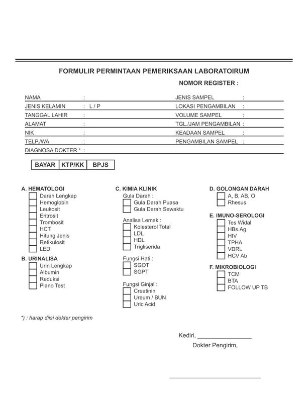 Formulir Permintaan Pemeriksaan Laboratorium