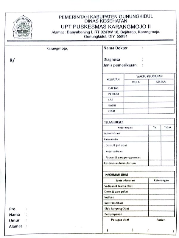 Blanko Resep Dokter Puskesmas Karangmojo II