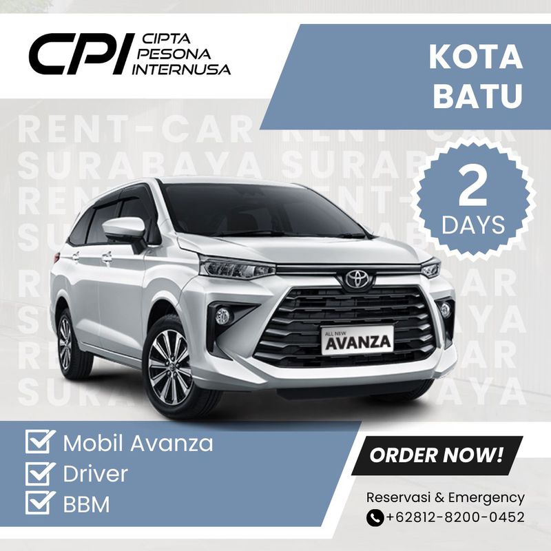 Sewa Kendaraan Avanza + Driver + BBM Tujuan Kota Batu 2 Hari