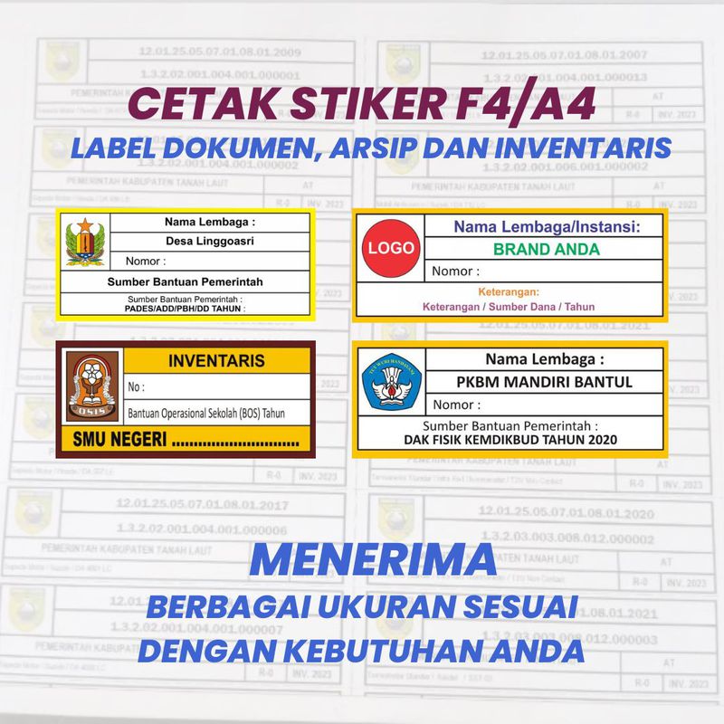 LABEL STIKER F4/A4 UNTUK ARSIP-DOKUMEN-INVENTARIS