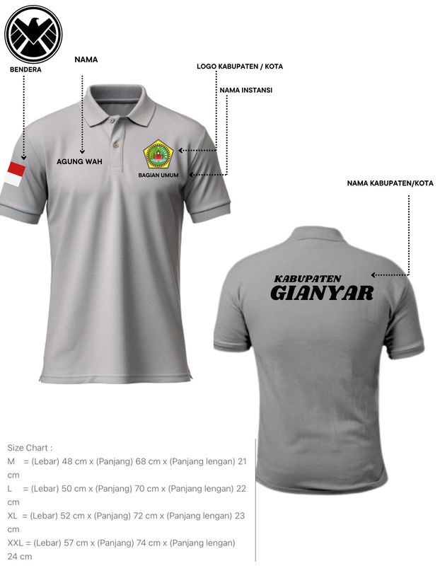 BAJU POLO ABU-ABU PEGAWAI (Costume Logo, Tulisan, Nama)
