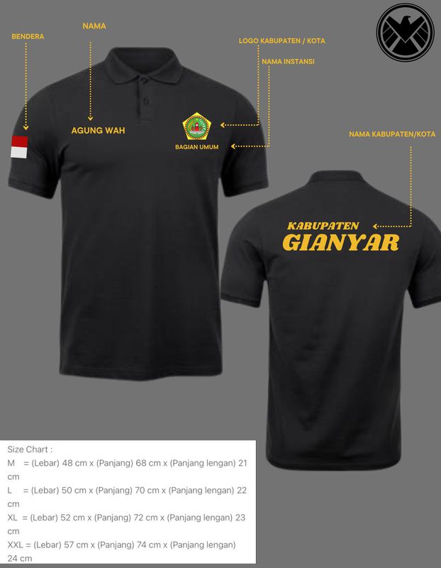BAJU POLO HITAM PEGAWAI (Costume Logo, Tulisan, Nama)
