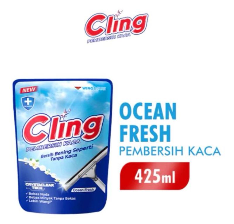 Cling Refill 425ml Pembersih Kaca Glass Cleaner Pouch Biru