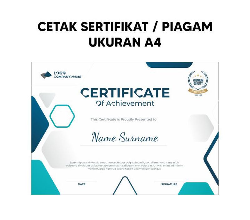 Cetak Sertifikat/Piagam ukuran A4 2 Sisi