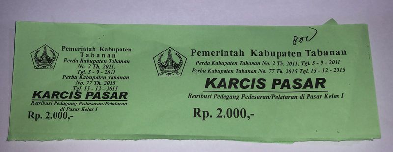 karcis retribusi pedagang pedasaran / pelataran di pasar kelas I