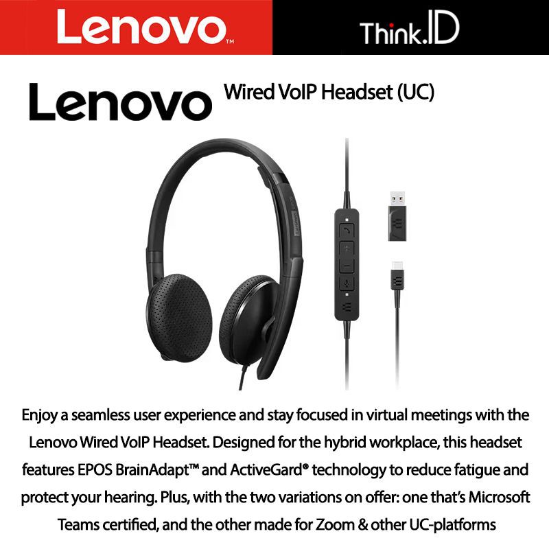 Lenovo Wired VoIP Headset (UC) 4XD1M39028