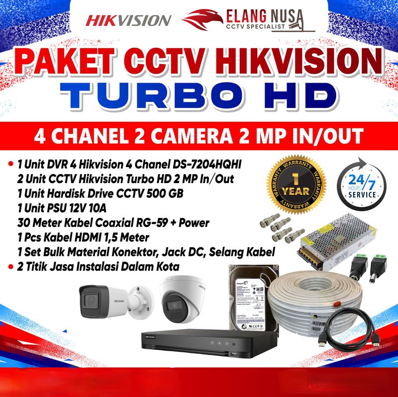 Paket CCTV Hikvision Turbo HD 4 Ch 2 Camera 2MP In/Out - Instalasi