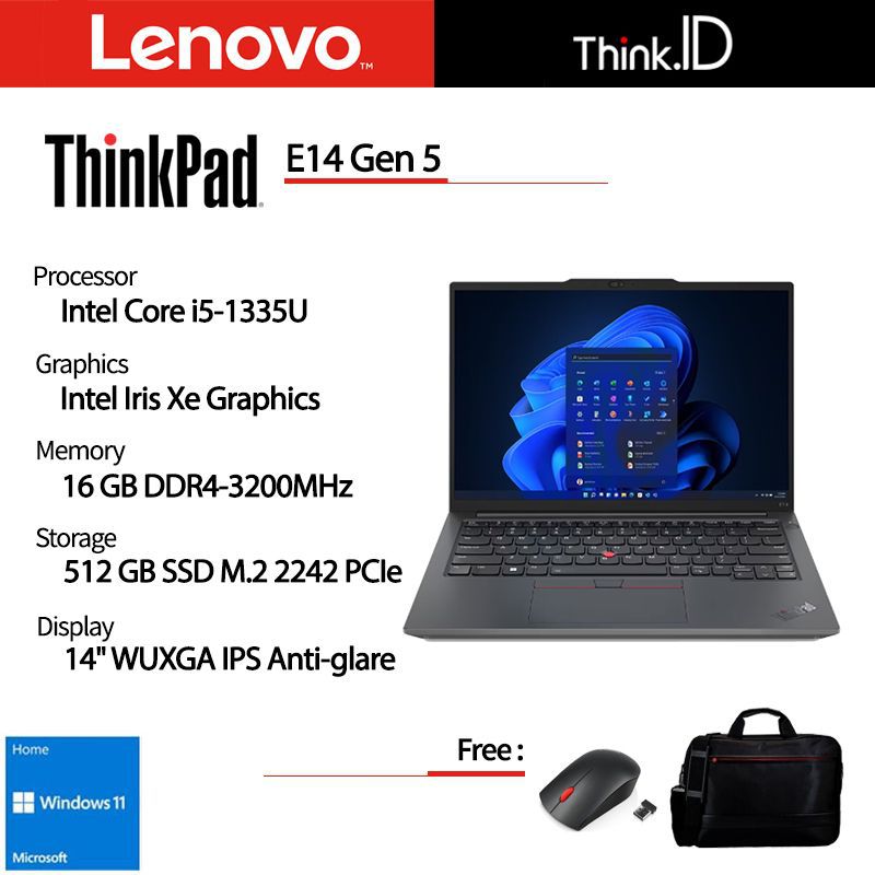 Lenovo ThinkPad E14 G5 i5-1335U 16GB 512GB NVMe 14"IPS Win11 Home A00