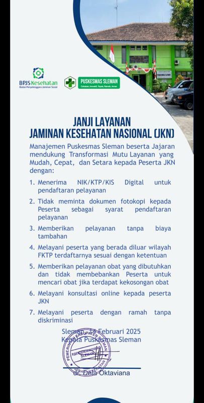 Banner janji layanan (JKN ) Puskesmas Sleman 60 x 160 cm