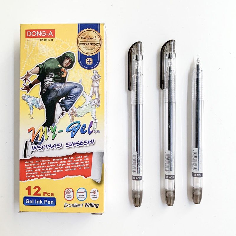 My-Gel Pulpen Gel Ink Pen 12pcs ( Hitam, Merah, Biru, Hijau ) - Hitam