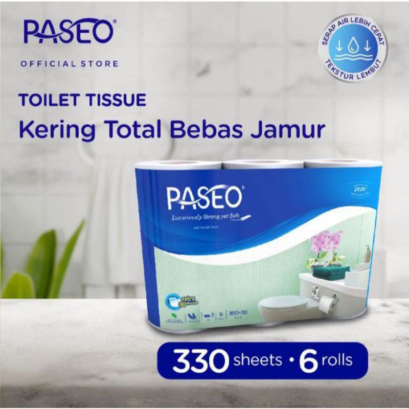 Tissue Toilet 1 Pack Isi 6 Roll 330 Sheets Merk Paseo