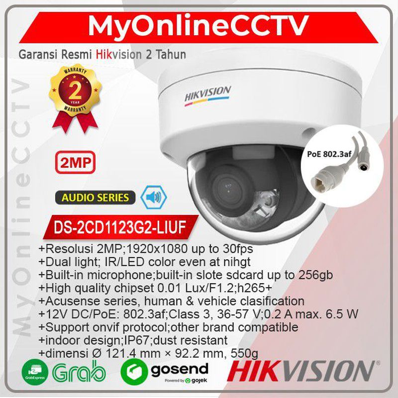 DS-2CD1123G2-LIUF Hikvision 2MP Audio IP Camera PoE CCTV Slote SDcard
